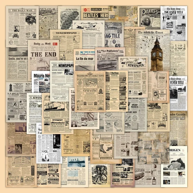 60 Pc Creative Design Retro American Newspaper Scrapbook Stationery ...