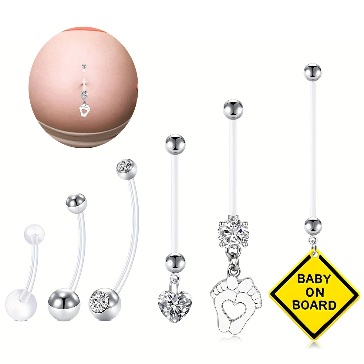 6pcs-Belly-Button-Rings-14G-Flexible-Plastic-Belly-Bar-With-Zirconia ...