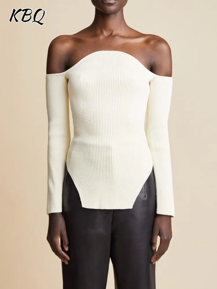 KBQ-Knitting-Off-Shoulder-Sweater-For-Women-Slash-Neck-Long-Sleeve ...