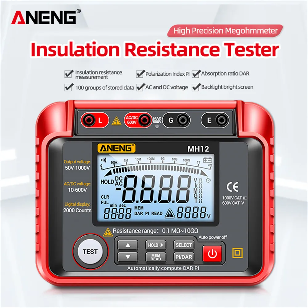 ANENG MH12 Insulation Earth Resistance Tester Digital Meter Ohm AC DC ...