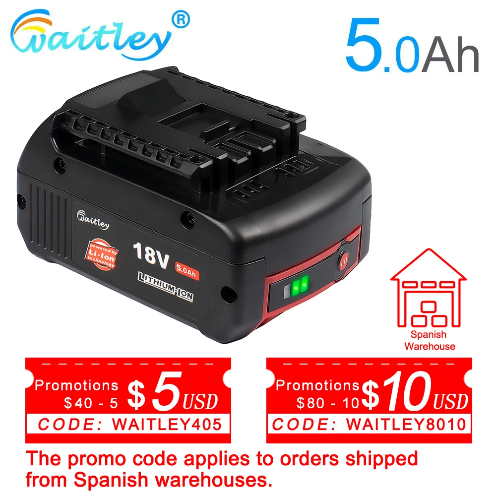 Waitley 18v 5000mah Rechargeable Li-ion Battery For Bosch 18v Power ...