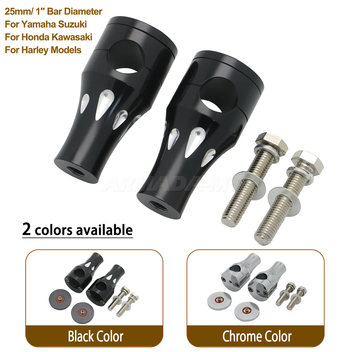 Motorcycle 1" 25MM Universal Round Handlebar Riser Clamp Mount For ...