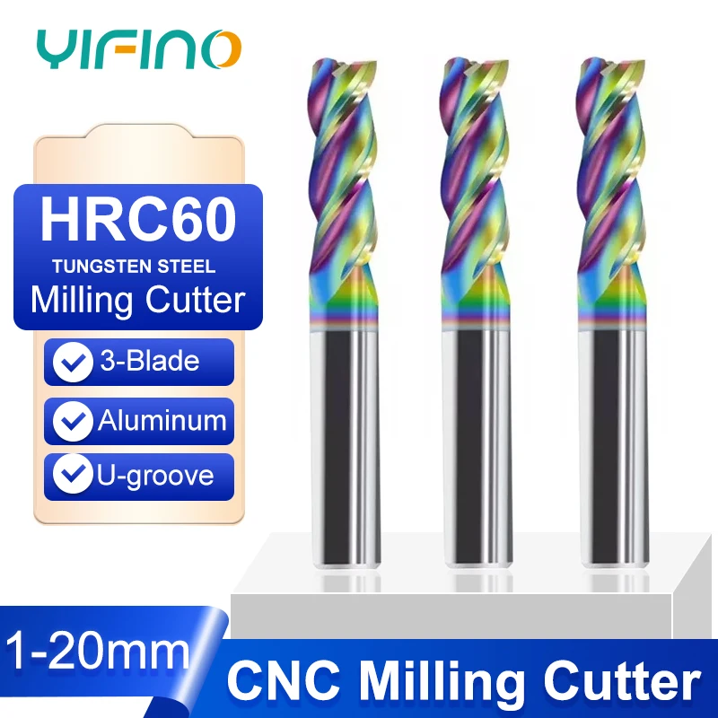 Yifino Hrc60 Dlc Color Coated High Gloss Aluminum Milling Cutter Special Cnc U-groove Integral ...