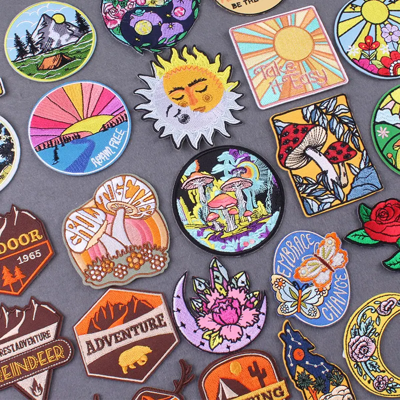 Sunrise-Embroidered-Patches-For-Clothing-Stickers-Mushroom-Patch-Iron ...