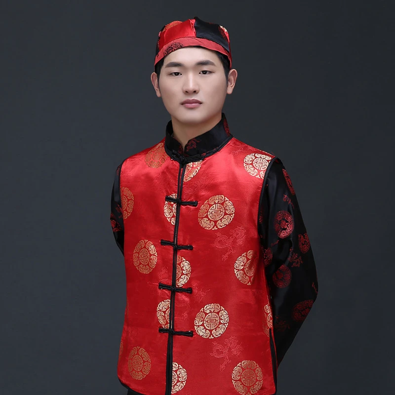 Mens Male Red Chinese Style Ancient Costume Groom Dress Jacket Long ...