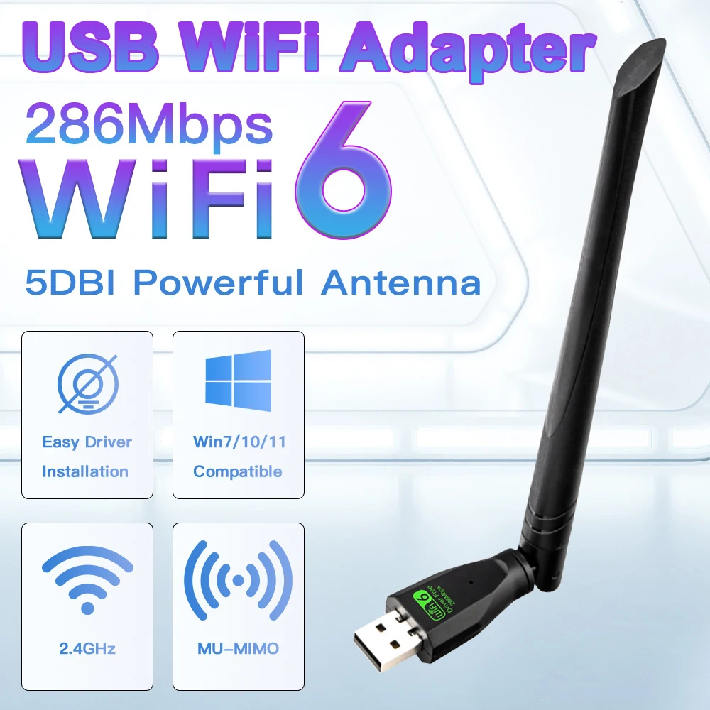 300Mbps WiFi6 USB Adapter 2.4Ghz Network Card Antenna Wifi6 USB Dongle 802.11ax Wireless WiFi ...