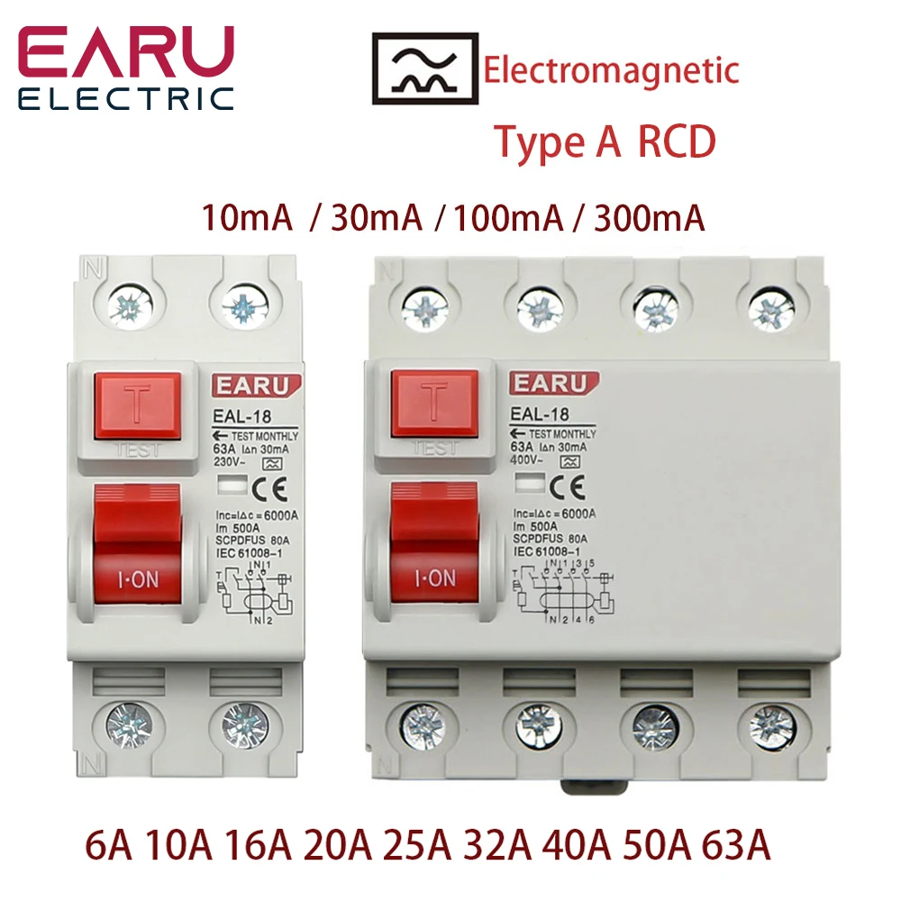 2P 4P 10/30/100/300mA Type A RCCB RCD ELCB Electromagnetic Residual ...