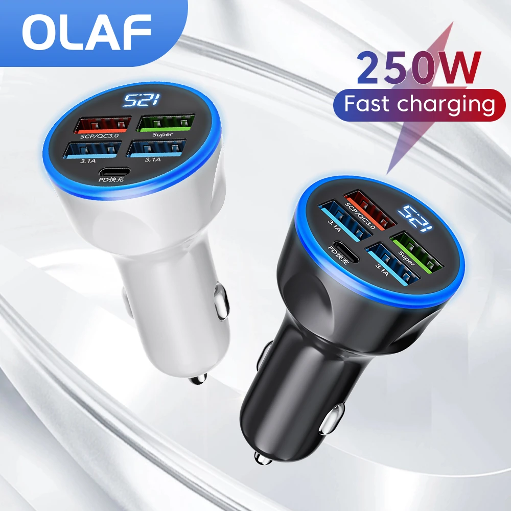 250w 4USB+PD Car Charger Type C Fast Charging For iPhone 14 13 Xiaomi ...