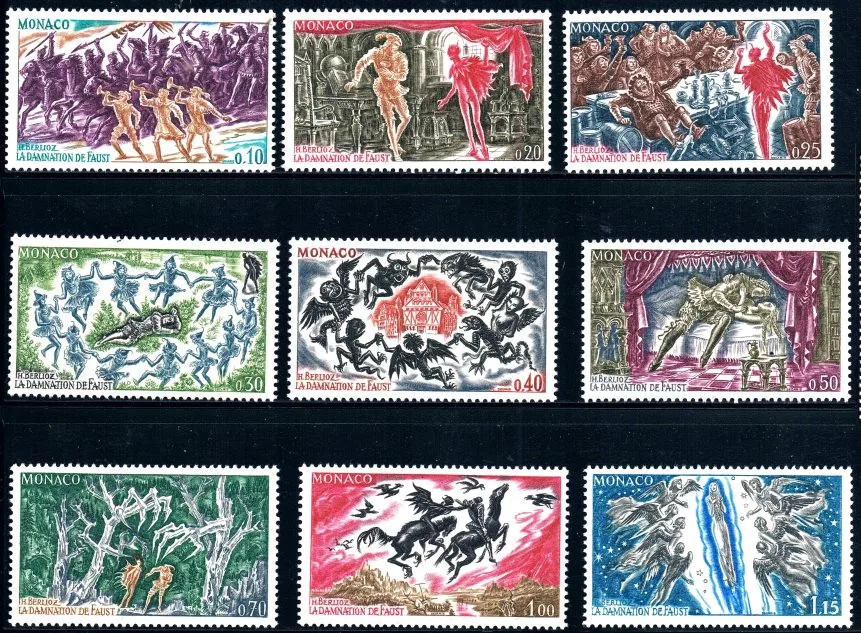 Monaco Post Stamps Postage Year 1969 Berlioz Opera Faust's Sinking 9 ...