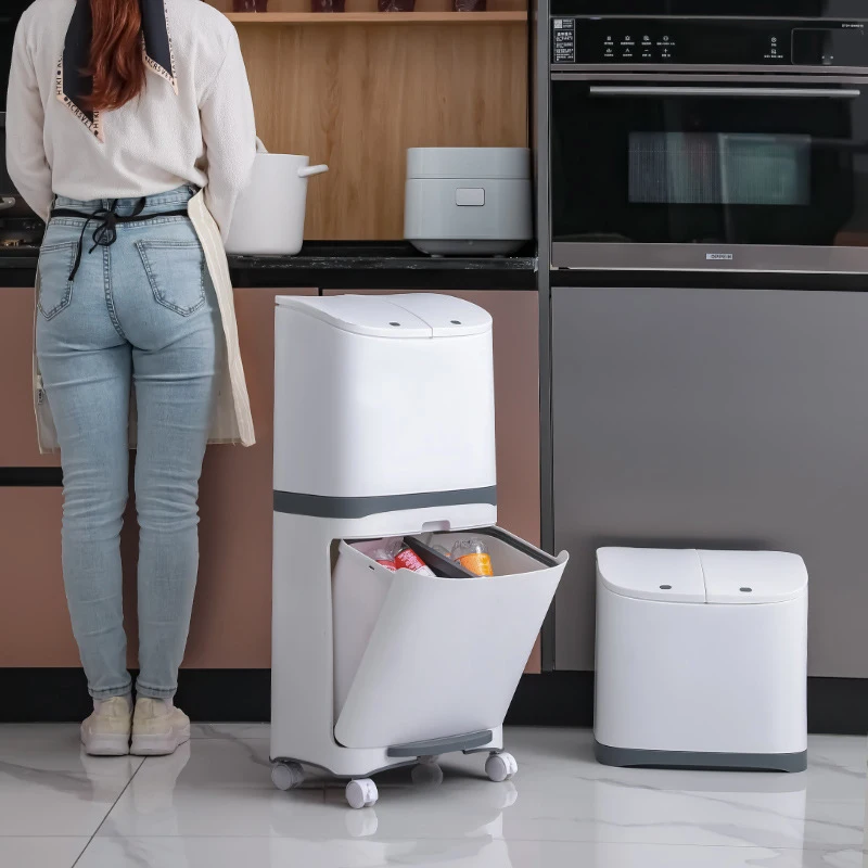 Kitchen-Square-Wastebasket-Double-Layer-Sorting-Trash-Can-Press-Type ...