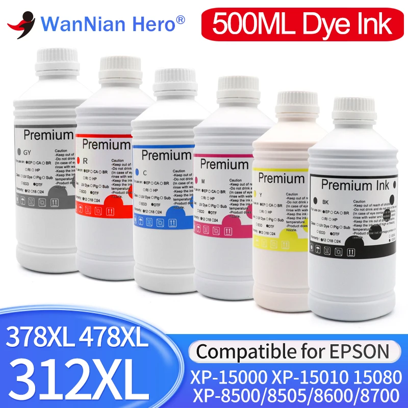 500ML-312XL-314XL-378XL-478XL-01U-Refill-Dye-Ink-for-Epson-Expression ...