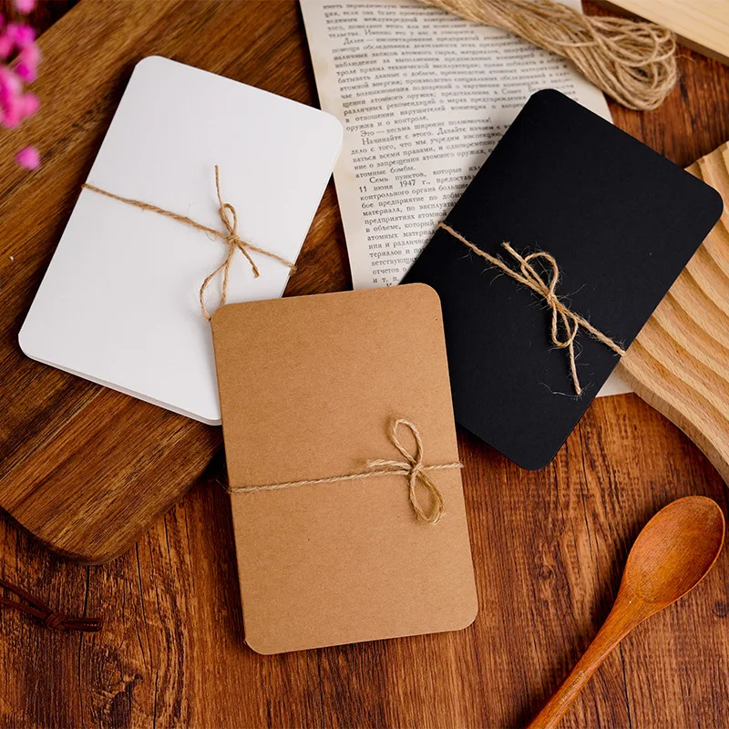 10Pcs Folding Kraft Paper Blank Cards with Rope Gift Blessing Card for ...