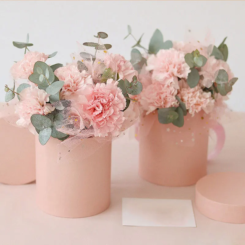 Mini cajas redondas de flores, estuche de embalaje de papel, decoración ...