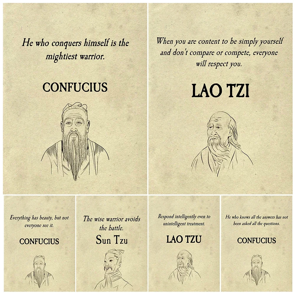 Lao Tzi,Confucius,Sun Tzu Famous Quotations Vintage Wall Art Canvas ...