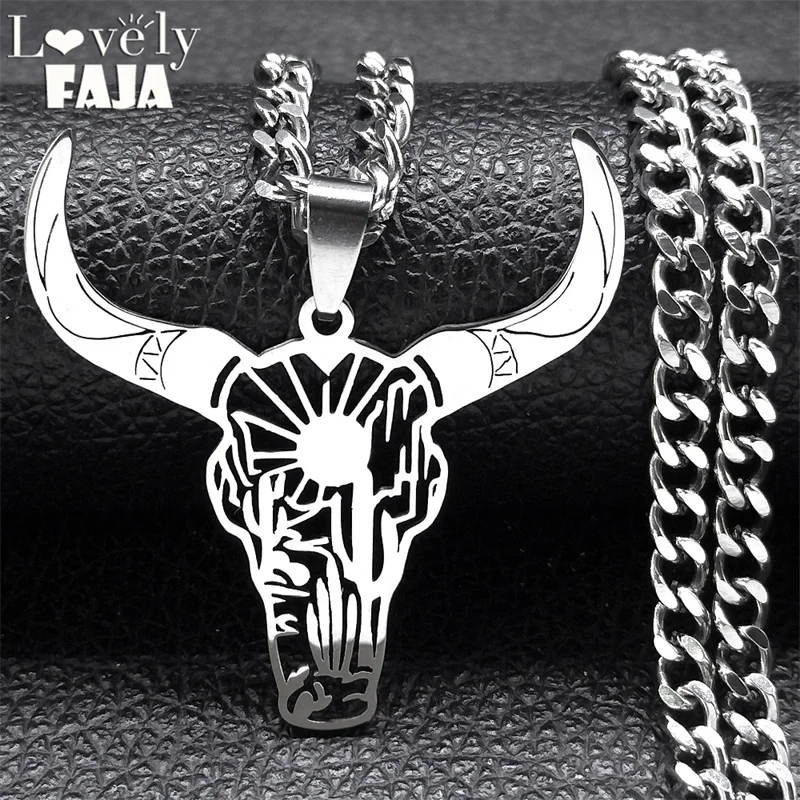 Fashion-Bull-Head-Pendant-Animal-Cowboy-Necklace-Women-Men-Stainless ...