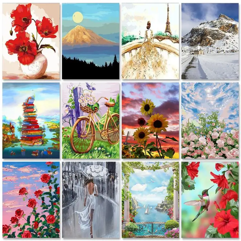 GATYZTORY-Oil-Painting-By-Numbers-For-Adults-Flower-Scenery-Drawing ...