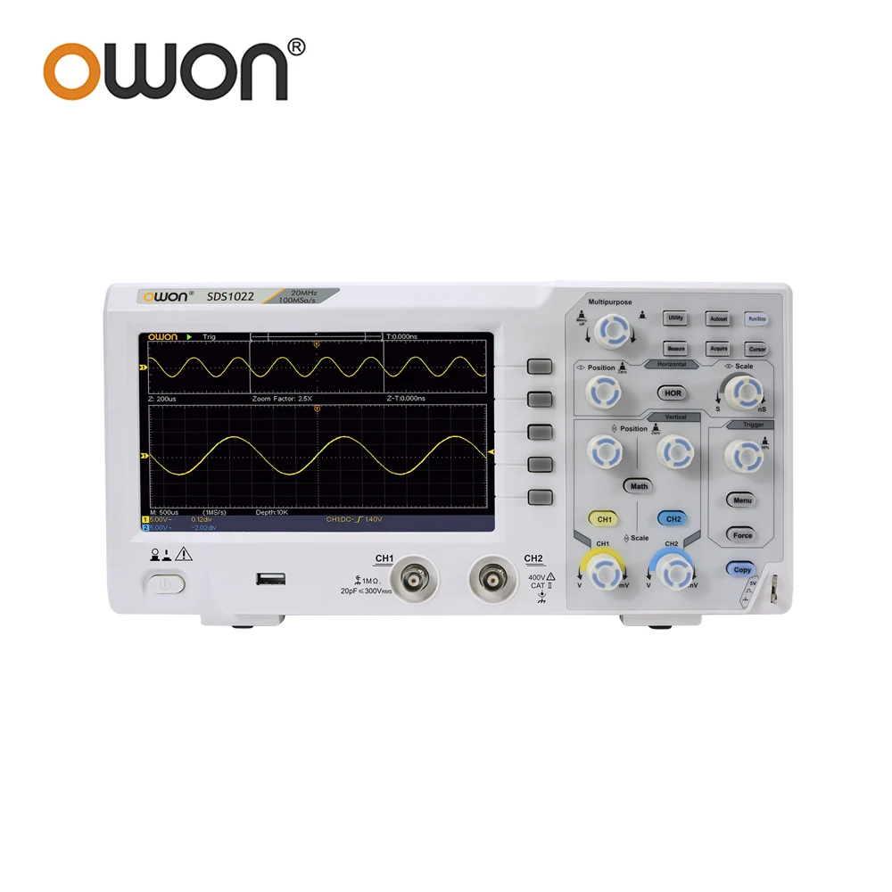 OWON-SDS1022-SDS1102-2CH-Digital-Storage-Oscilloscope-20MHz-100MHz-Dual-Channels-7inch-LCD ...