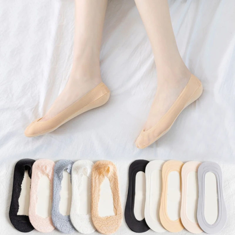 여성용 양말 쇼트 노쇼 로우 컷 발목 코튼 블랙 화이트 멀티 팩 미끄럼 방지 실리콘 여름 통기성 보이지 않는 5 쌍 얇은