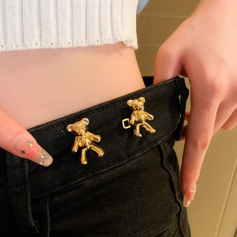 2-Pairs-Bear-Shaped-Jean-Button-Pin-Set-Pants-Waist-Buckle-Clip-Women ...