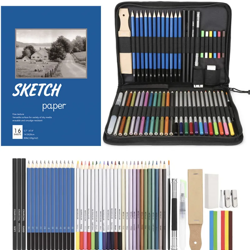52-Pack-Professional-Sketch-Drawing-Kit-Bag-Graphite-Charcoal-Pencil ...