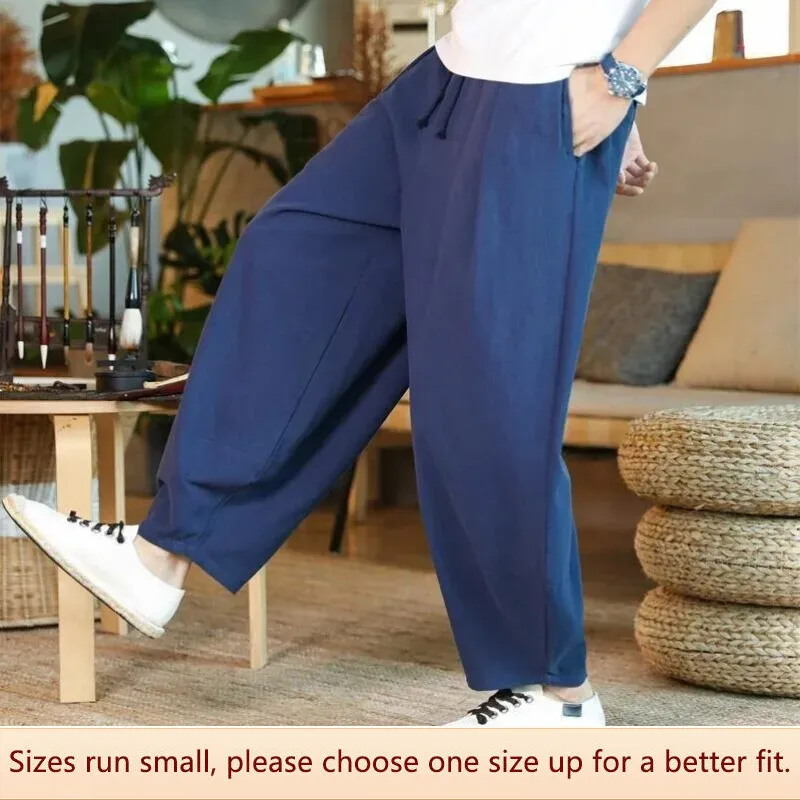 Spring-Summer-Style-Men-Loose-Linen-Pants-Wide-Crotch-Design-Ethnic ...