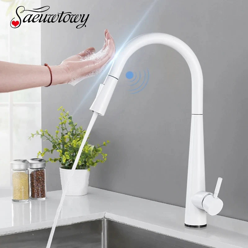 Brass-White-Smart-Touch-Kitchen-Faucet-Pull-Out-Sensor-Touch-Kitchen ...