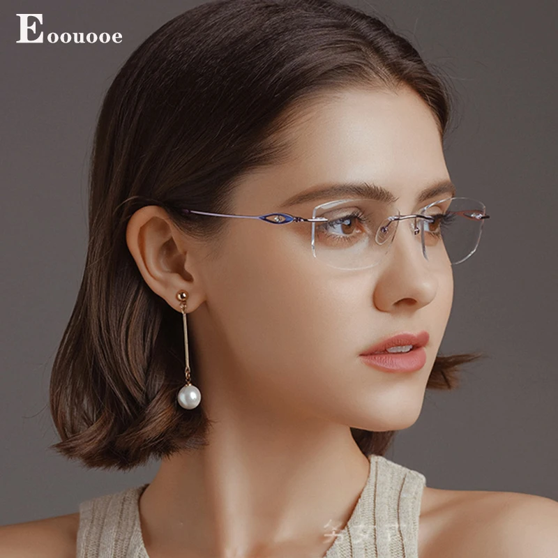 Titanium-Rimless-Glasses-Women-Diamond-Eyewear-High-Quality-Optical ...