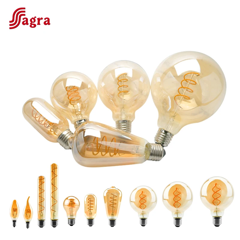 LED Filament Bulb C35 A60 T45 ST64 T185 T225 G80 G95 G125 Spiral Light ...