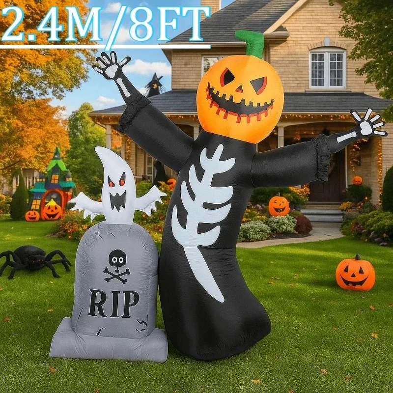 8FT Inflatable Toys Halloween Pumpkin Skeleton Ghost Decorations Built ...