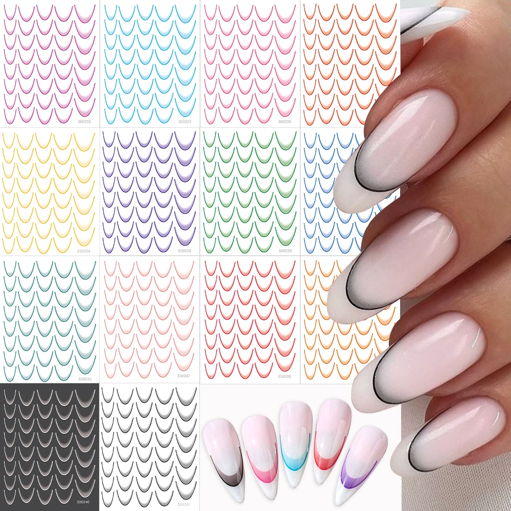 1Sheet-French-Gradient-Lines-Nail-Art-Stickers-Pink-Blue-Curved-Stripe ...