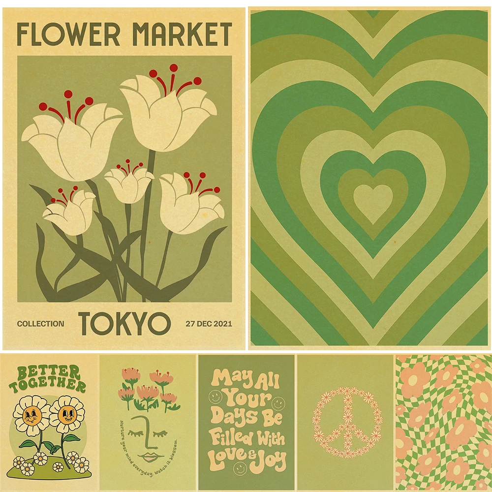 Aesthetic-Green-Happy-Hippie-Print-Posters-Aesthetic-Retro-Kraft-Paper ...