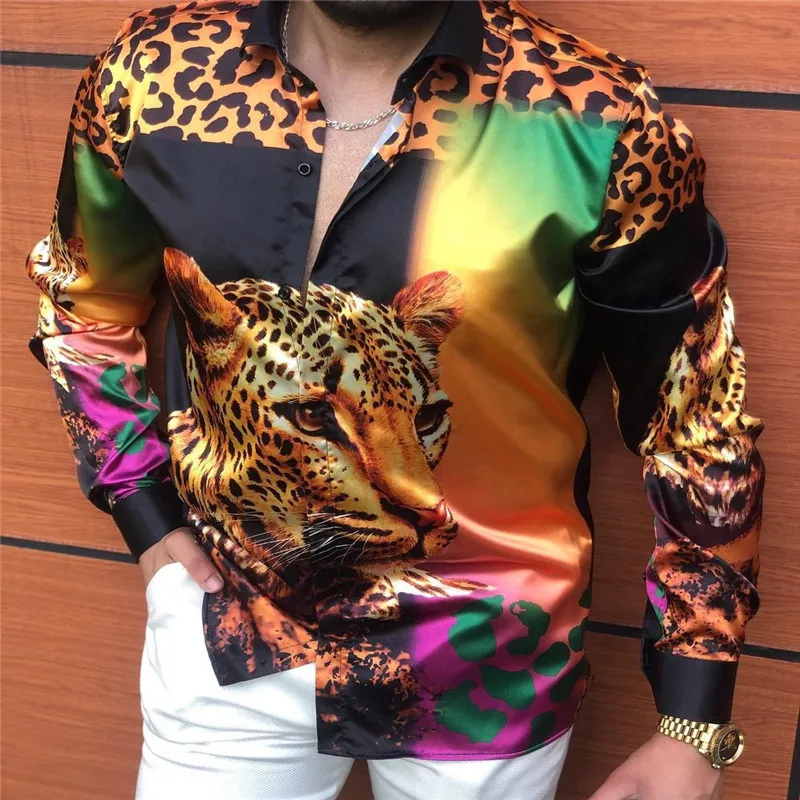 Autumn Luxury Shirts For Men Oversized Casual Leopard Print Long Sleeve ...