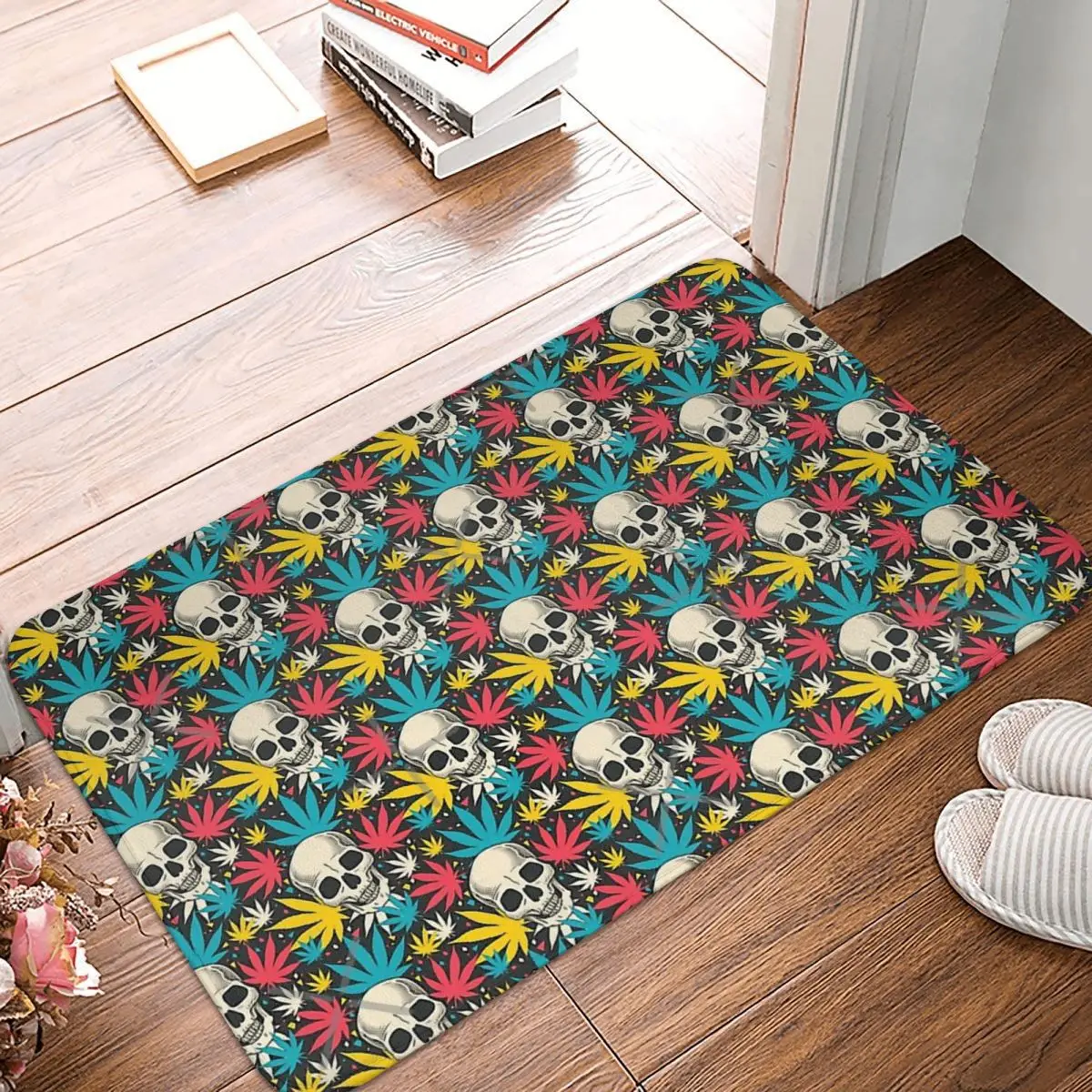 SKULL-PATTERN-DESIGN-Bedroom-Mat-Weed-Leaf-Doormat-Kitchen-Carpet ...