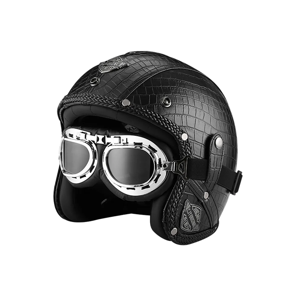 Jyt Chopper Vintage Style Pu Leather Open Face Motorcycle Helmet Men ...