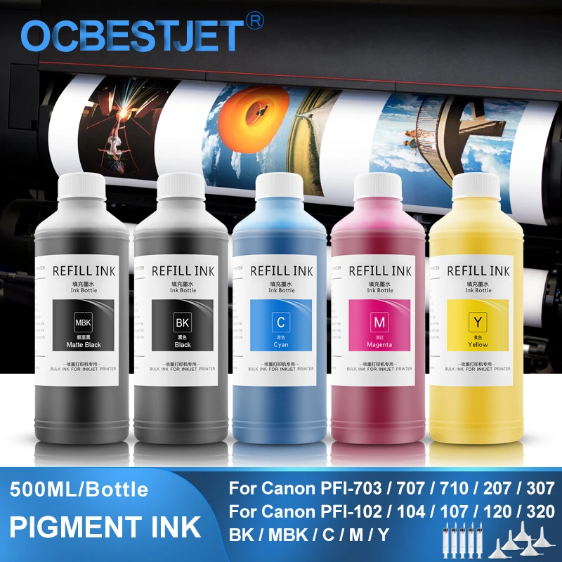5×500ml Pigment Ink Refill Ink For Canon Pfi-107 Pfi-120 Pfi-320 Pfi ...