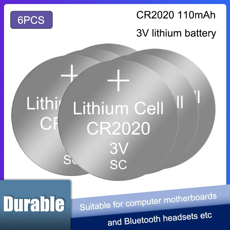 6PCS 3V CR2020 2020 110mAh High Temperature Lithium Button Cell Battery ...