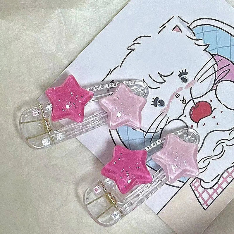 Cute-Pink-Star-Pentagram-Hair-Clip-Student-Girly-Sweet-Charm-Lovely ...