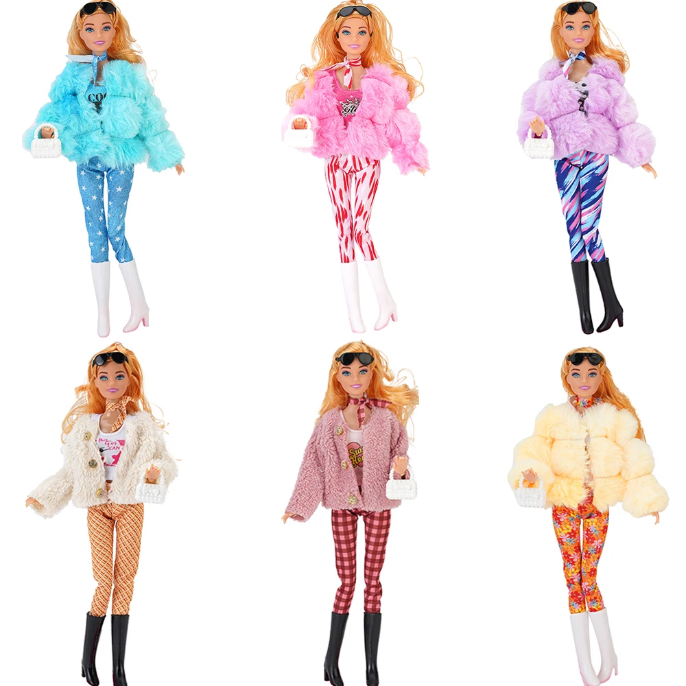 NK-Official-1-Set-Plush-Coat-Jacket-Colourful-Pants-Clothing-For-Barbie ...