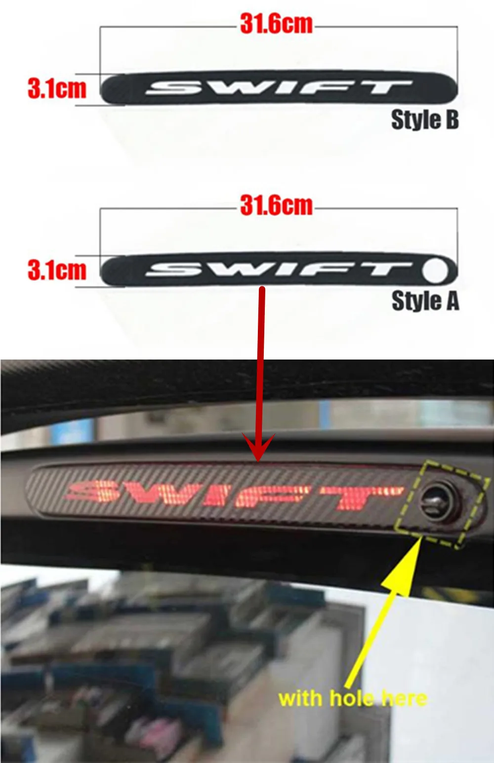 1PC Carbon Fiber Car Stickers Of High Mounted Stop Lamp High Brake ...