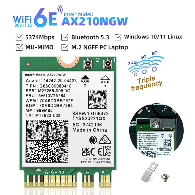 WiFi 6E Intel AX210 Bluetooth 5,3 M.2 tarjeta inalámbrica AX210NGW 2,4 Ghz 5Ghz 6Ghz 5374Mbps ...