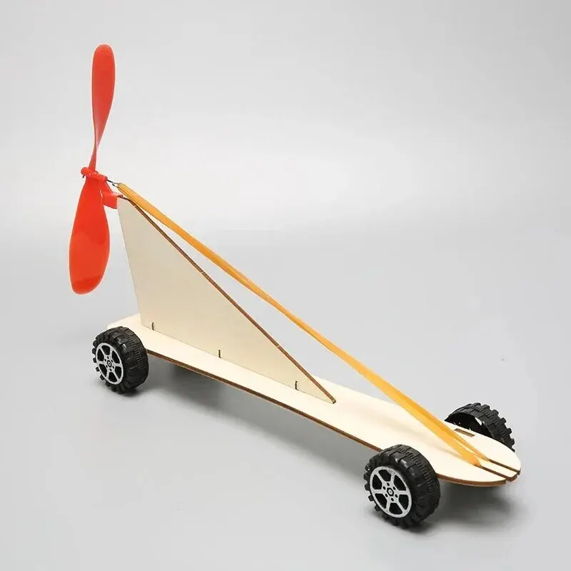 Wooden Rubber Band Car Wind Power Small Motorcycle DIY Handmade ...