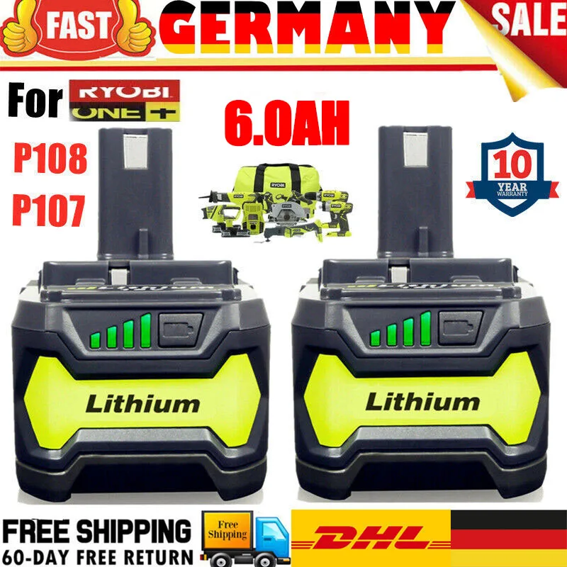 6Ah For RYOBI P108 18V One+ Plus Battery 18 Volt Lithium-Ion Power Tools P104 P107 RB18L50