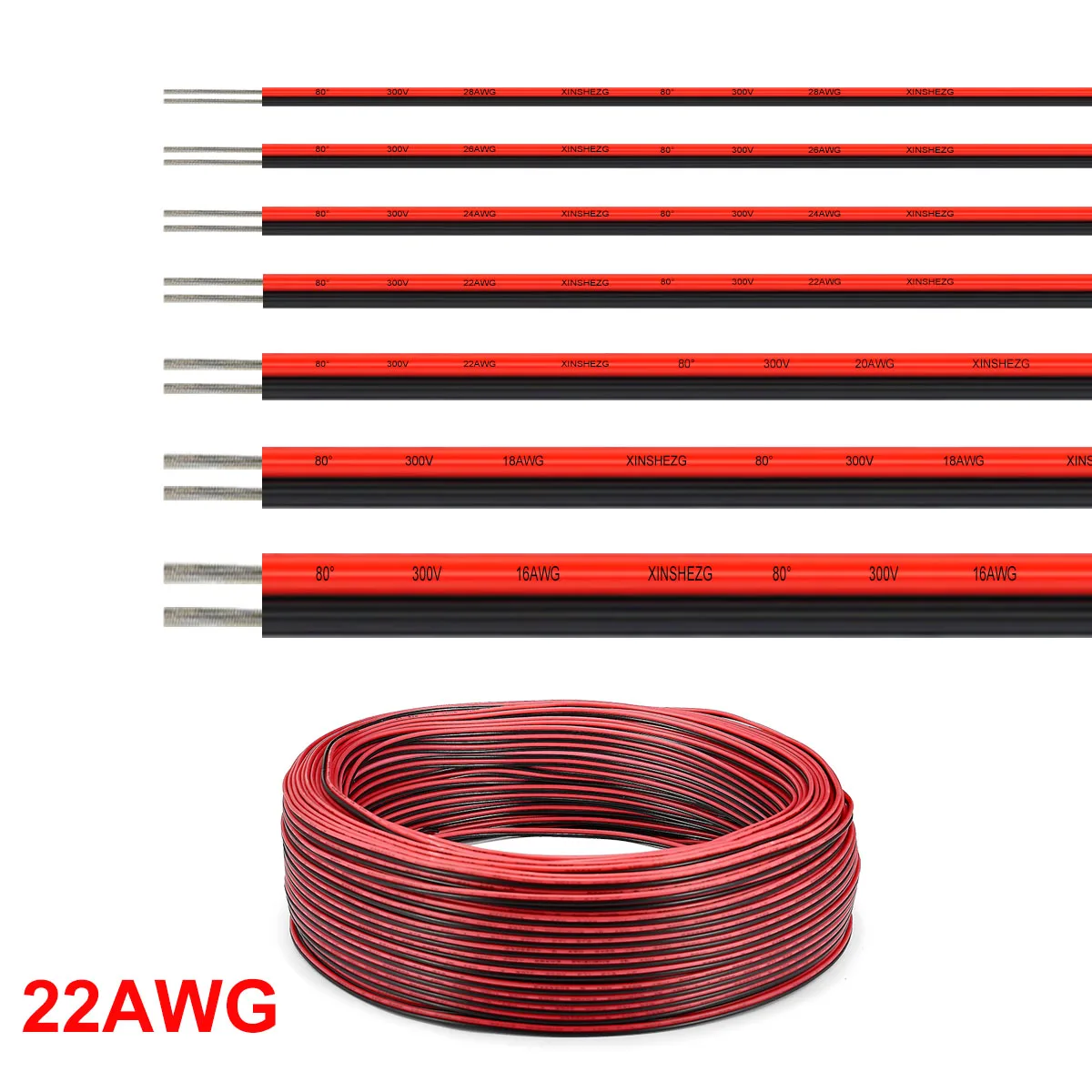 12V-Flexible-Electric-Cable-22-AWG-2-Pin-Red-Black-Flat-Wire-JST ...