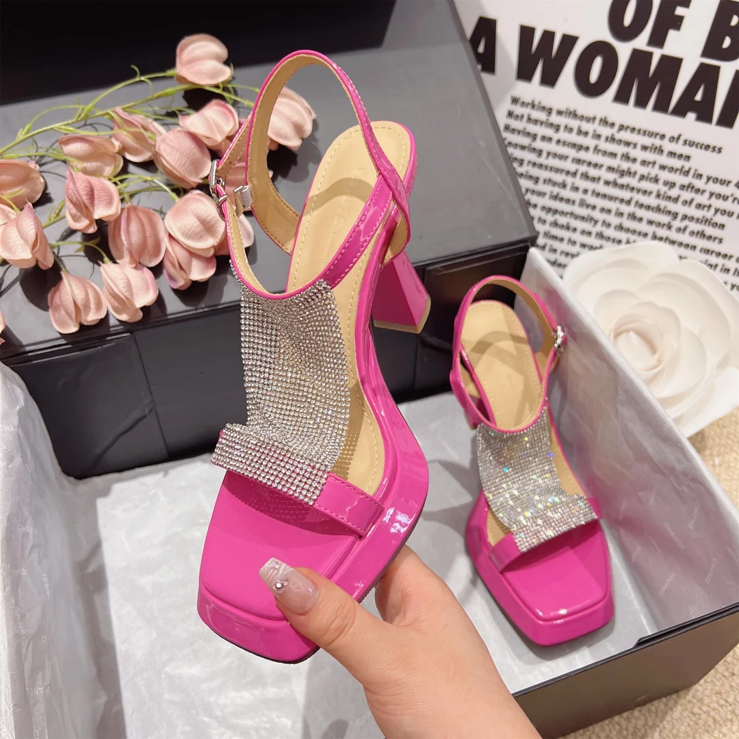 9 cm High Heels Women Sandals Sexy Crystal Rosy Red Platform Summer ...