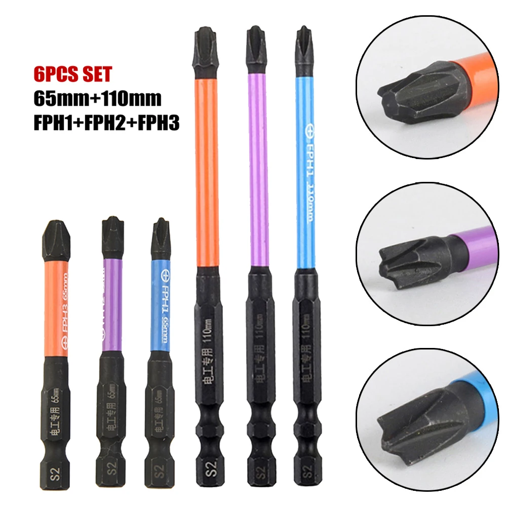 6pcs-Electrician-Special-Screwdriver-Bits-Set-65mm-110mm-Slotted-Cross ...