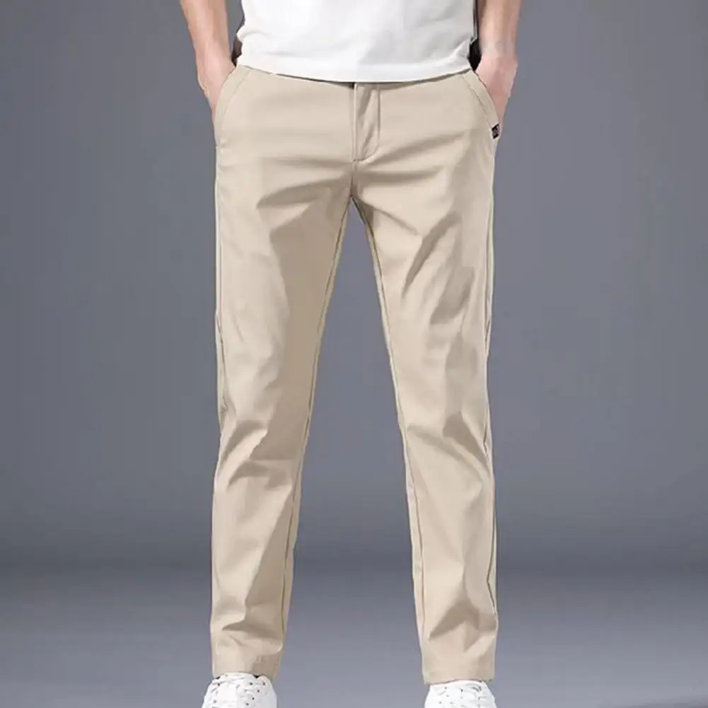 Spring Summer Mens Casual Pants Thin Slim Fit Straight Trousers ...