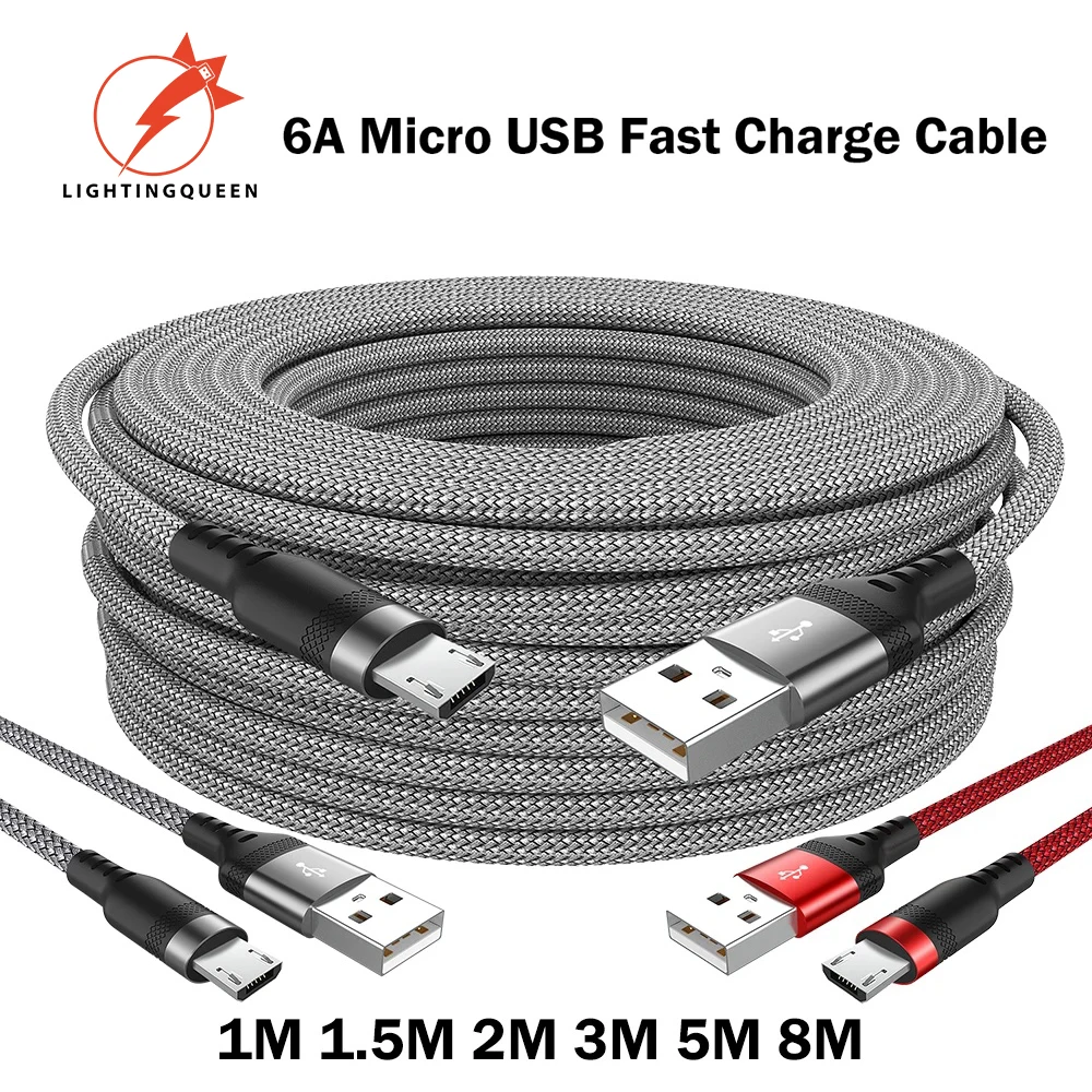 3m-6A-Micro-USB-Cable-Fast-Charge-8m-5m-2m-1-5m-1m-Extension-Data ...