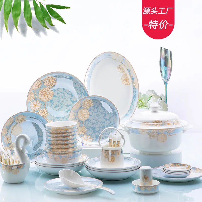 Modern-luxury-bowls-and-plates-Jingdezhen-ceramic-tableware-gilt-edged ...