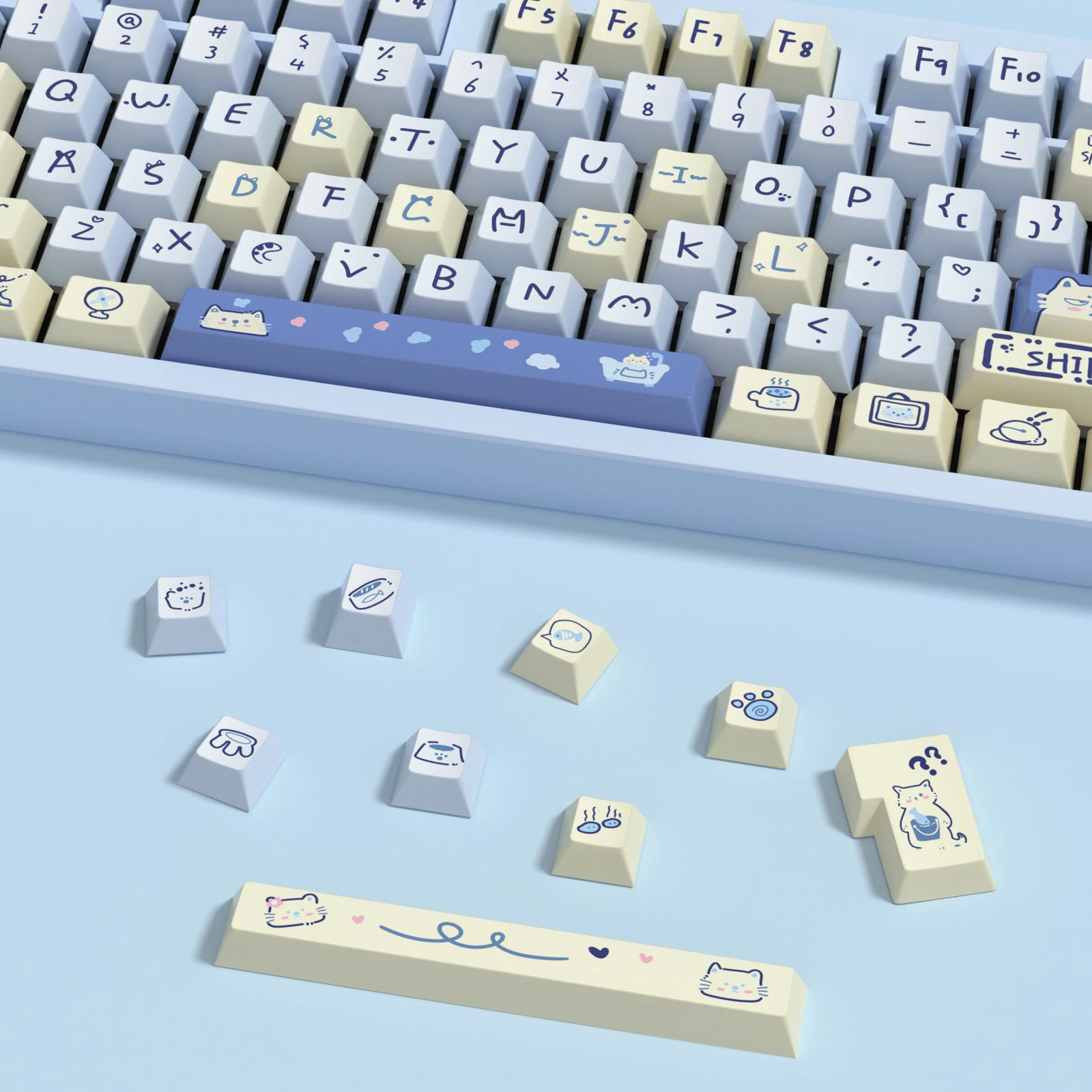 KBDiy-PBT-Cherry-Profile-Blue-Meow-Keycaps-for-Game-Mechanical-Keyboard ...