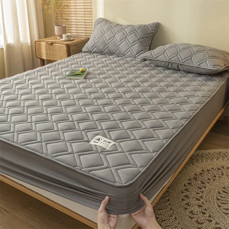 Bedding-Quilted-Mattress-Pad-Soy-Fiber-Fitted-Sheet-with-Elastic-Band ...